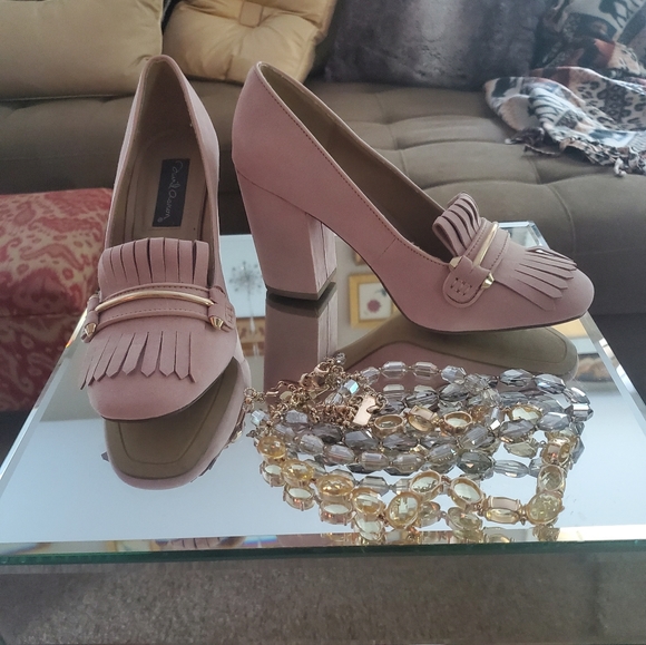 David Aaron | Shoes | Blush Kilt Fringe Oxford Heels | Poshmark